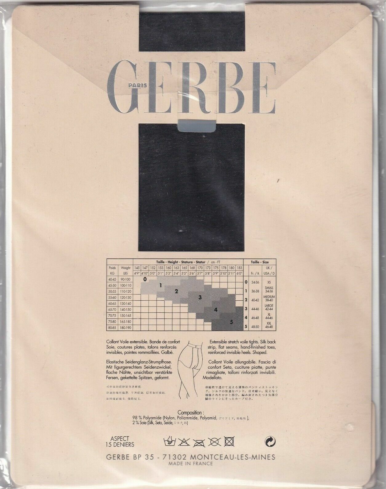 Collant GERBE GERLON 15 deniers (ancien modèle) 35 coloris 5 tailles ...