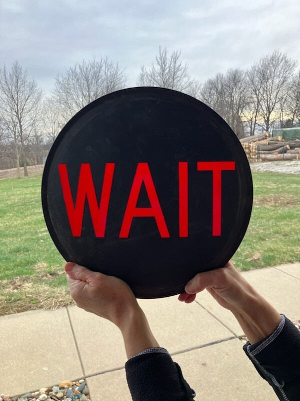 Rare 12" Red WAIT Pedestrian Lens Traffic Light Signal - Railroad Glass ...