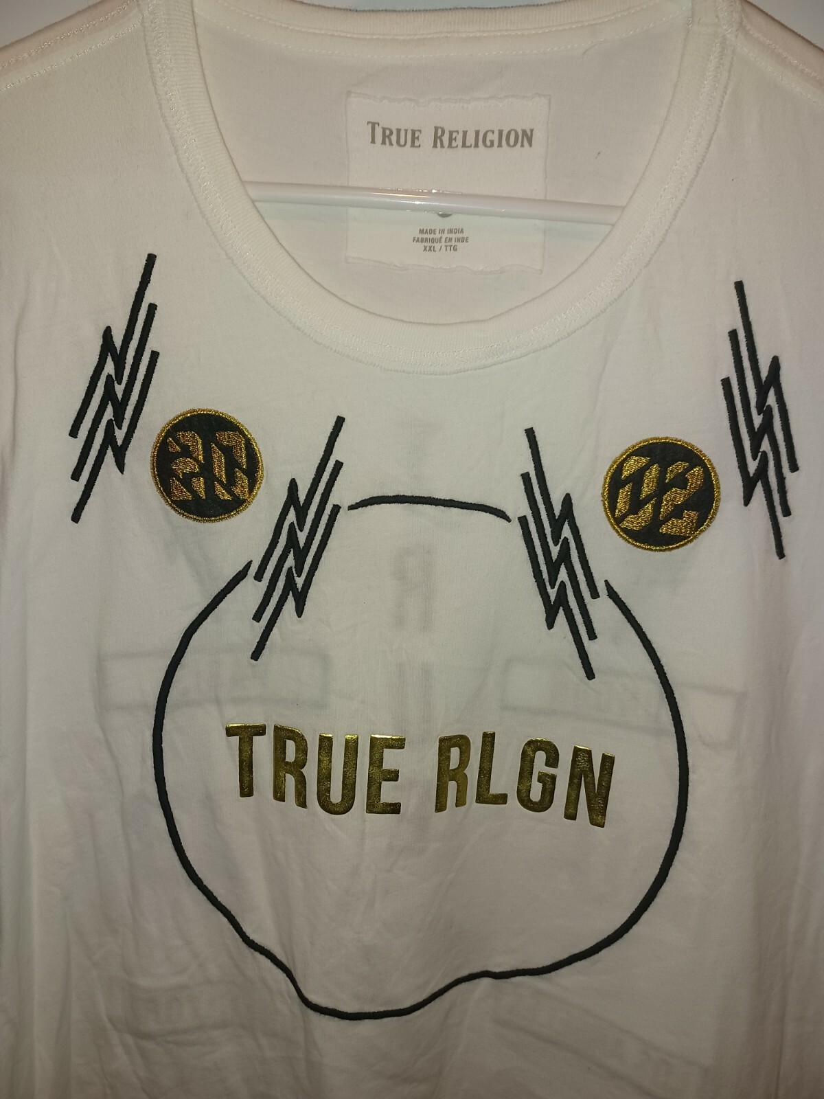 True Religion Metalic Gold Men's Logo Embroidered T-S… - Gem