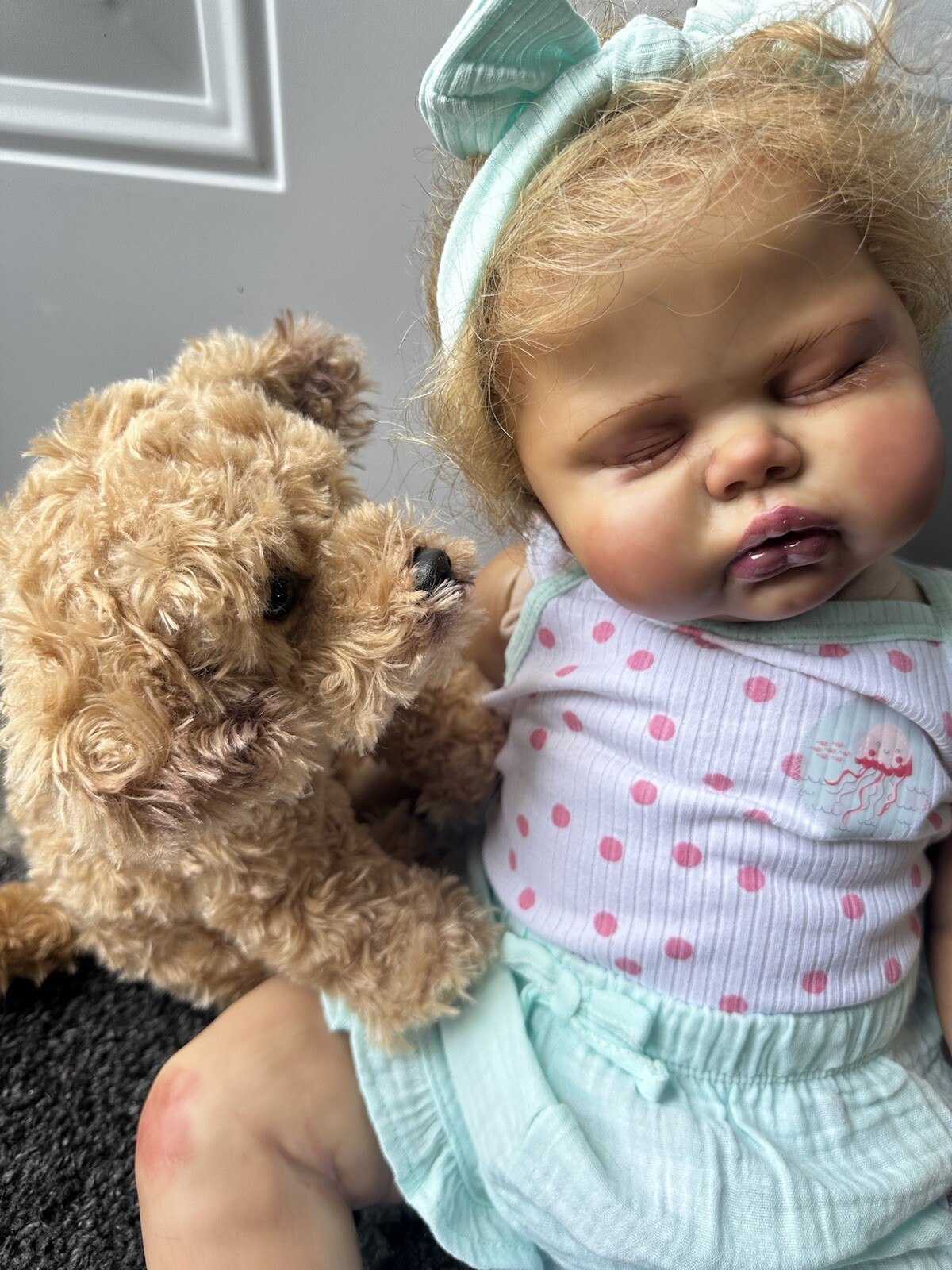 Ooak Reborn newborn Baby Puppy Doggy Golden Doodle Dog 13” Bone