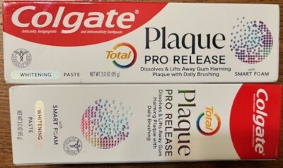 (2) Colgate Total PLAQUE PRO RELEASE Whitening Fluoride Toothpaste -3oz ...