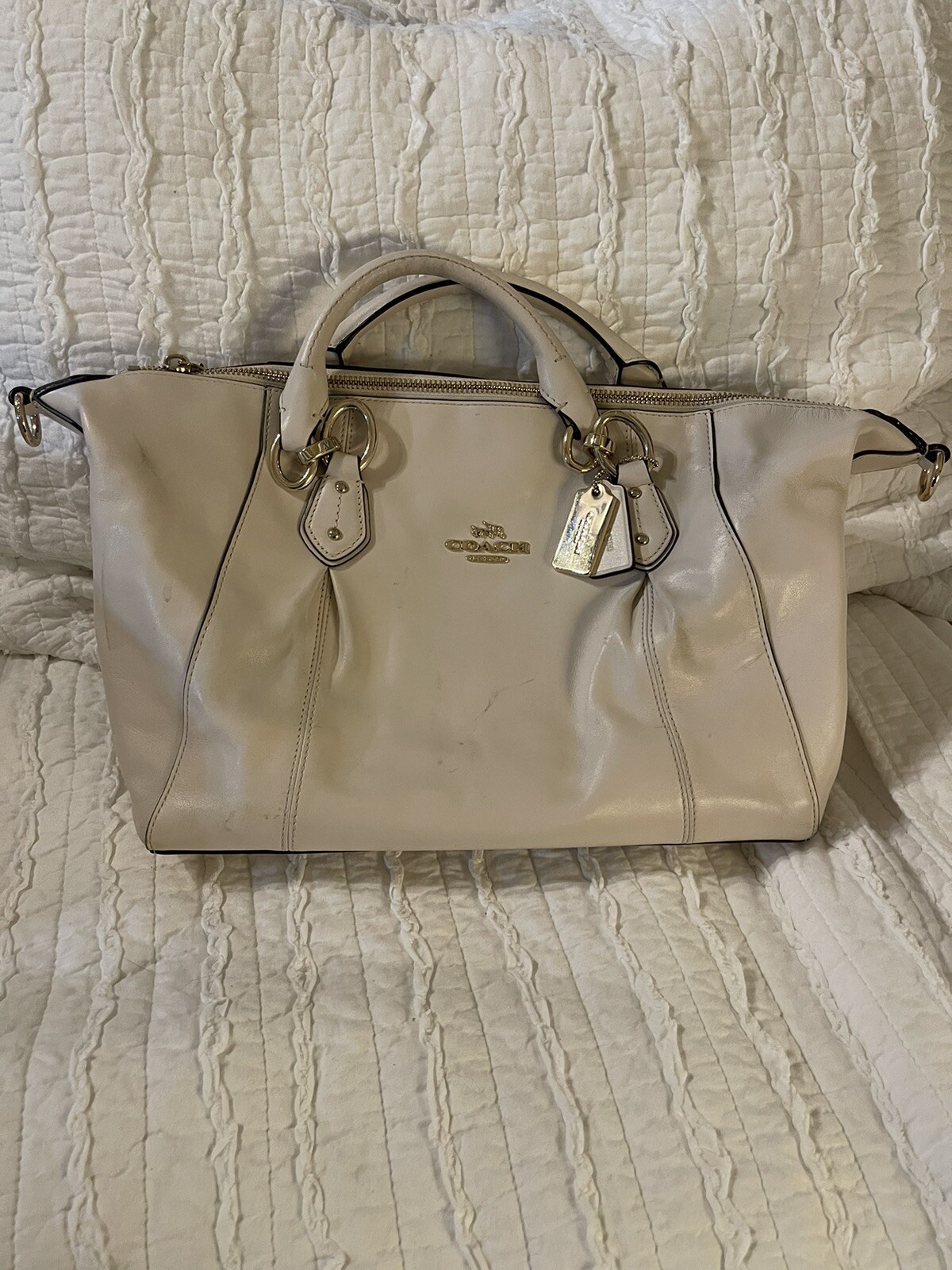 Coach Colette Ivory Leather Zip Satchel Handbag. EUC - Gem