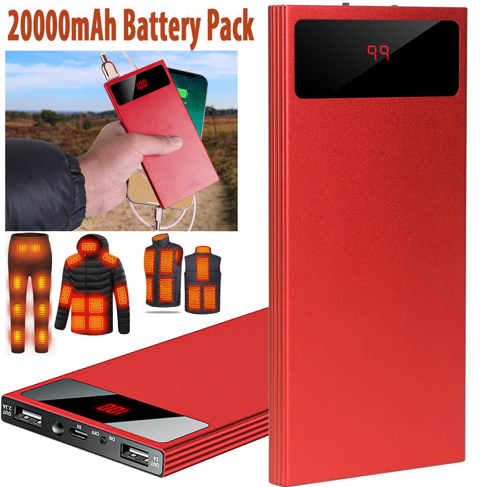 20000mAh Power Bank for Electric Heated Jacket Vest Body Warmer USB ...