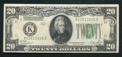 FR. 2052-K 1928-B $20 TWENTY DOLLARS FRN “GOLD ON DEMAND” DALLAS, TX AU ...