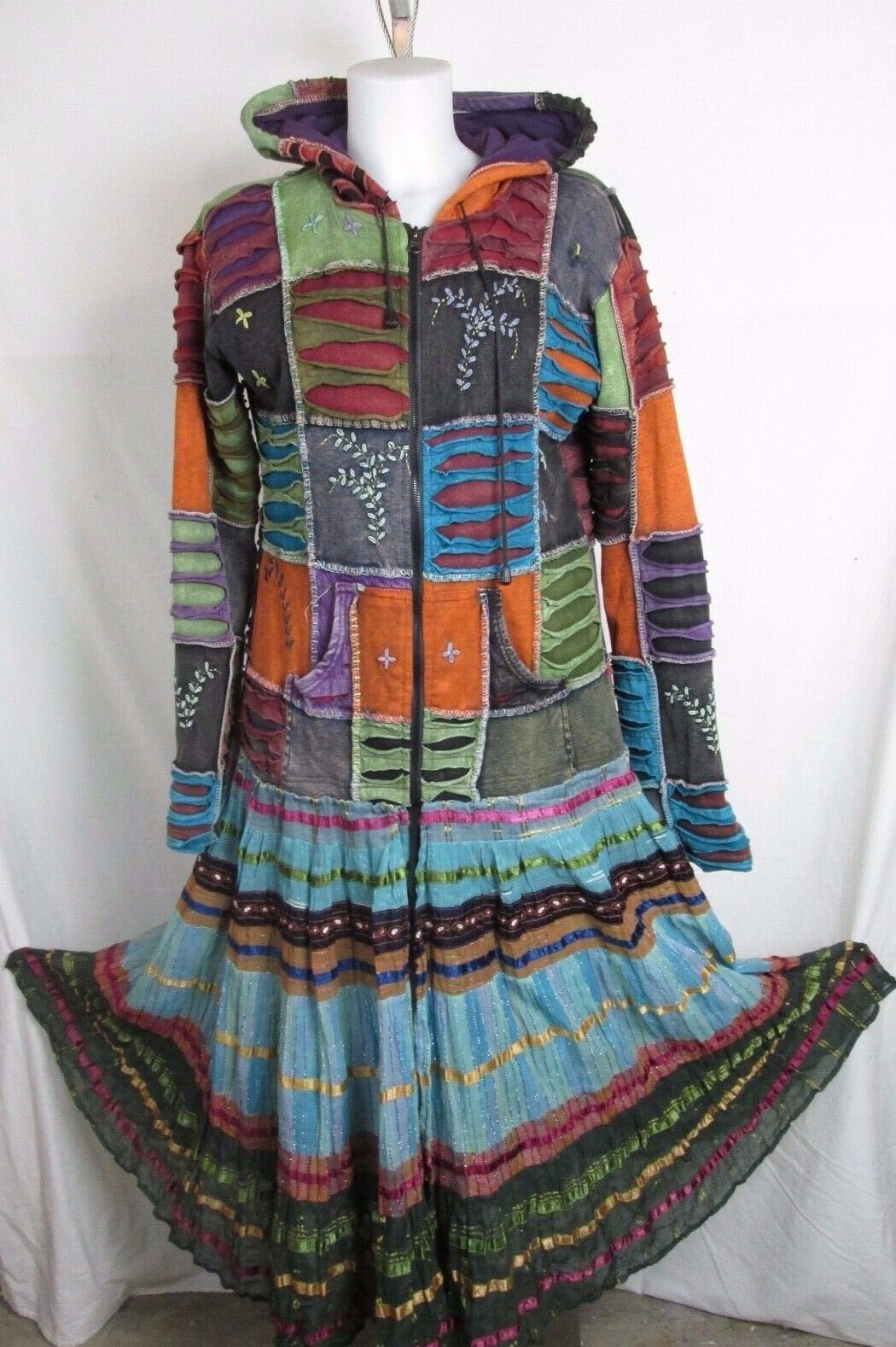 Custom Upcycle Full Length Multicolored Coat Women's Jacket with Hood ...
