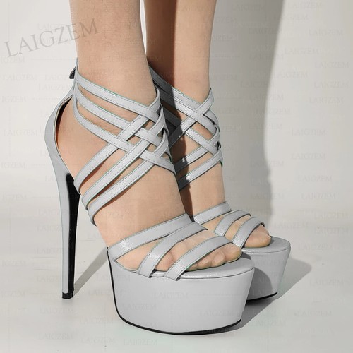 Women Platform Sandals Open Toe Back Zip Up Thin High Heels Pumps ...