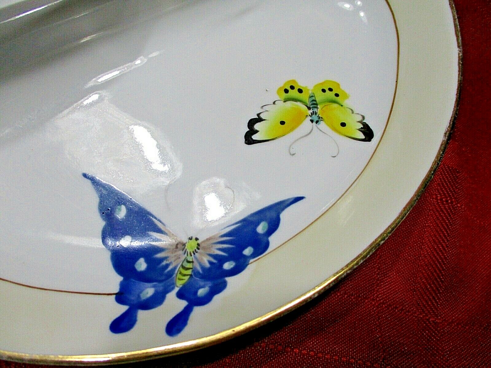 Antique NIPPON Hand Painted Nappy Divided Dish, Handle, Butterflies ...