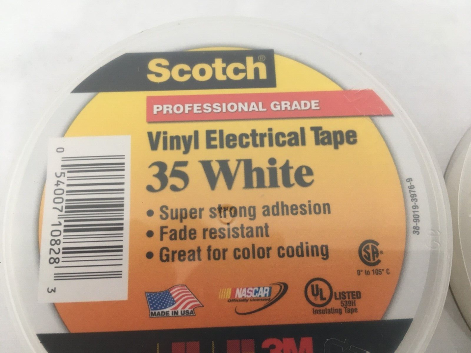 (2) NEW Rolls 3M Scotch 35 Electrical Tape WHITE - 3/4" x 66' x 7 mil ...