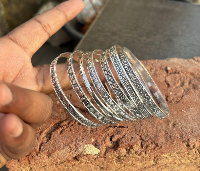 Set Of 7 Bangles Stacking Bangles Sterling Silver Bangles 7 Days ...