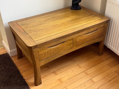 OAK FURNITURELAND “ORRICK” RUSTIC SOLID OAK 4 DRAWER COFFEE TABLE | eBay UK