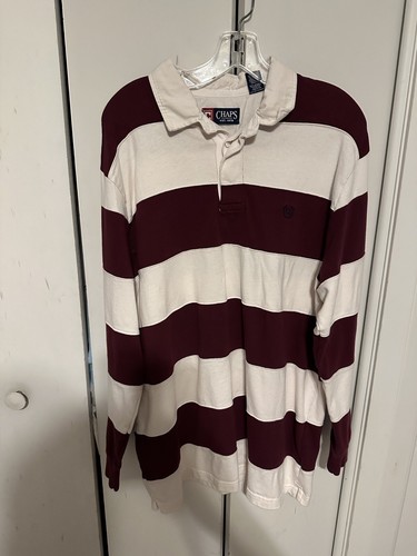 Chaps Polo Shirt Large Maroon White Men Pullover Stripe 100% Cotton ...