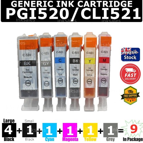 9x Generic Ink Cartridge PGI-520 CLI-521 For Canon PIXMA MX980 MX990 ...