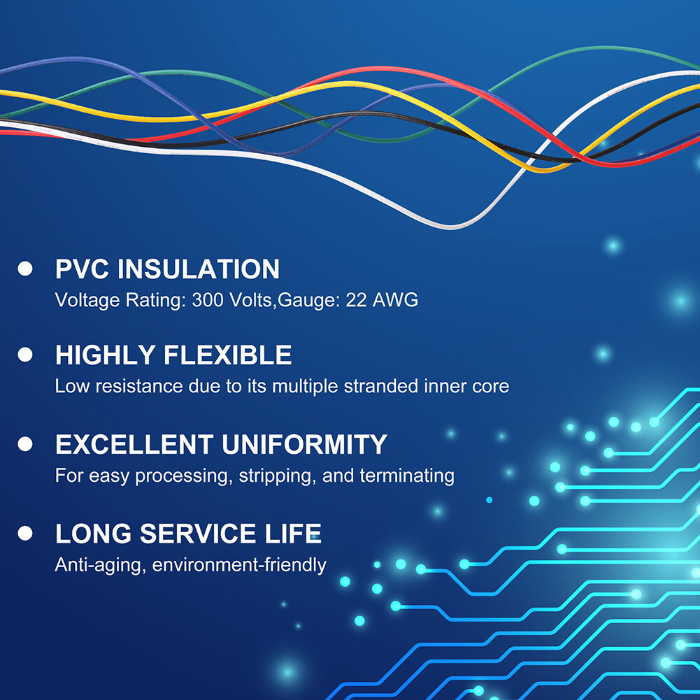6 Rolls 30ft 22/30 AWG Flexible PVC Electric Wire Hook Up Coper Cable ...