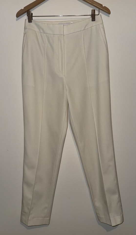 Reiss Devon Wool Blend Tailored Trousers Off White UK 10 Straight Leg ...