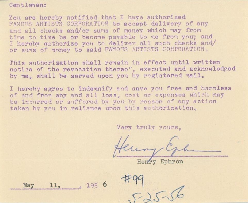Henry Ephron- Signed Authorization Document (Playwright) | eBay