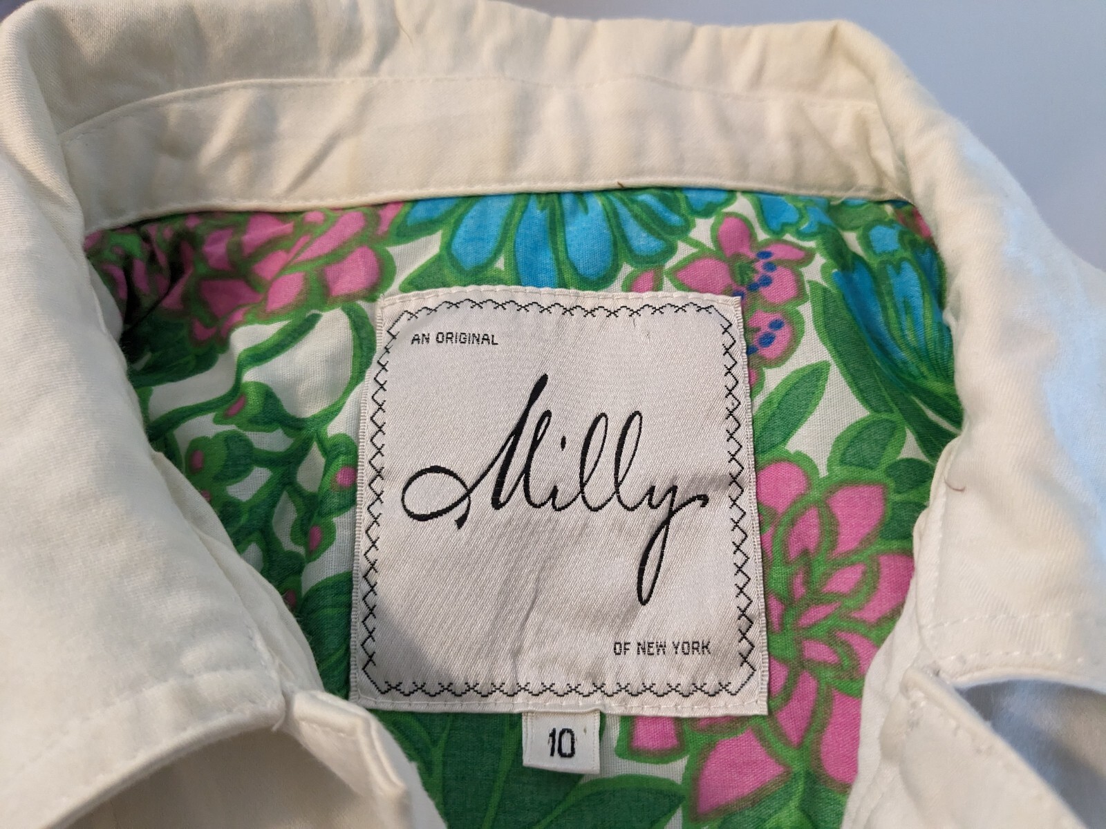 Milly of New York Women's sz 10 Ivory Jacket w/Belt Gold Buttons Bamboo ...