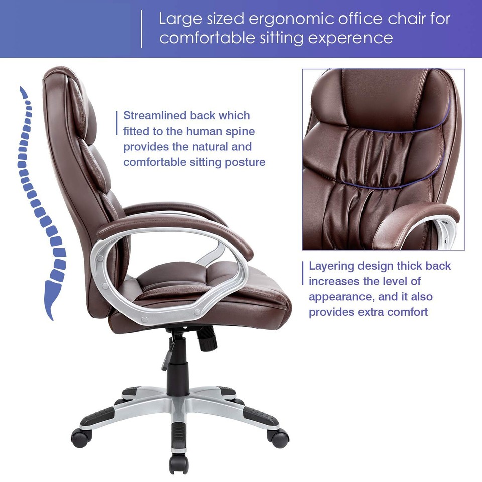 Home Office PU Leather Executive Chair with Padded Armrests, PC ...