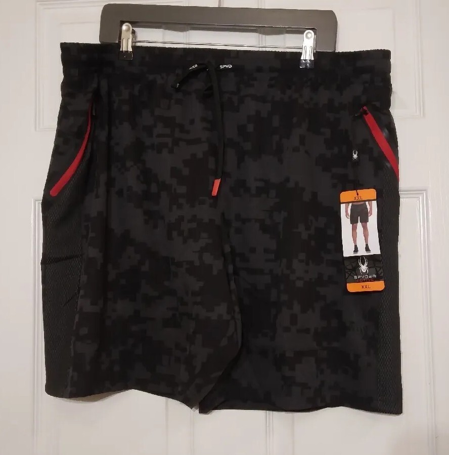 Spyder+Men%27s+Black+Camo+Camouflage+Woven+Active+Workout+Gym+Shorts ...