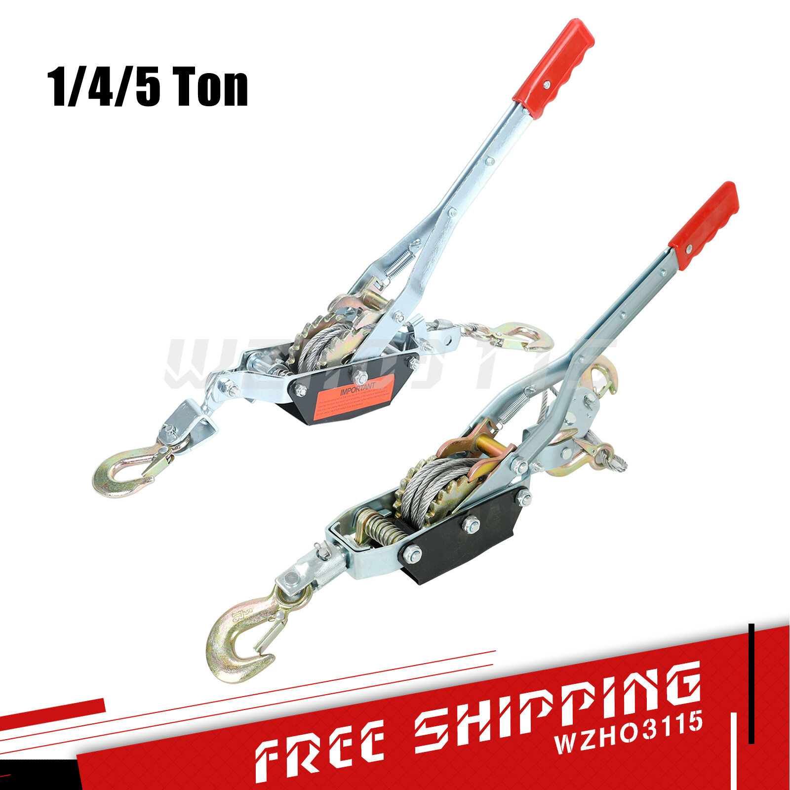 5 Ton Hand Puller Heavy Duty Winch Pull Hoist Come Along Cable 3 Hooks ...