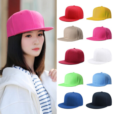 Snapback Hat Classic Style Flat Brim Baseball Cap Solid Color Blank ...