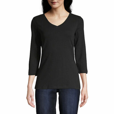 NOBO No Boundaries T-Shirt 3/4 Sleeve Side Shirred Top Black Sz XL 16 ...