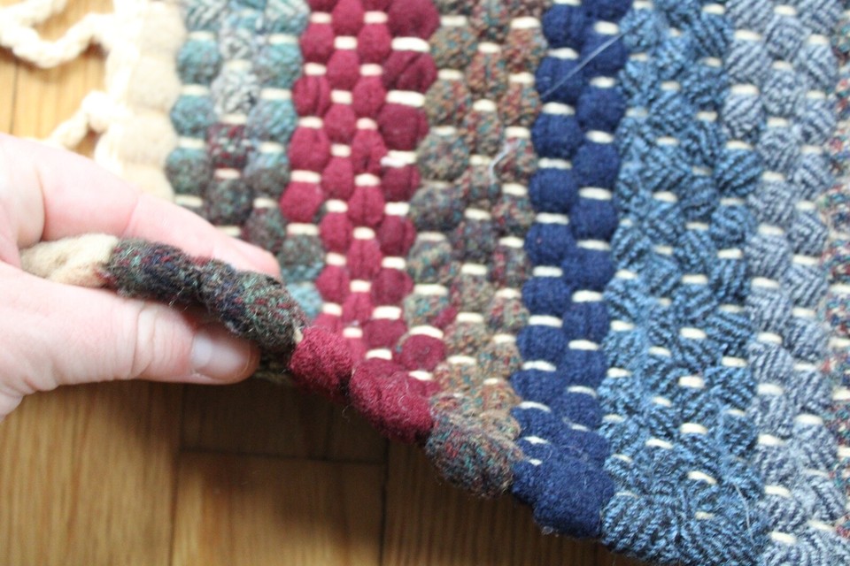 Flying Shuttle Hand Woven Wool Rag Rug Handmade 19x27 Fringe | eBay