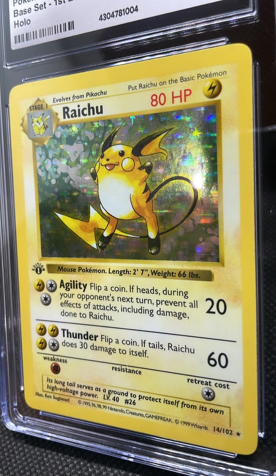 1999 POKEMON BASE SET SHADOWLESS 1ST EDITION HOLO RAICHU #14 CGC 7.5 NM ...