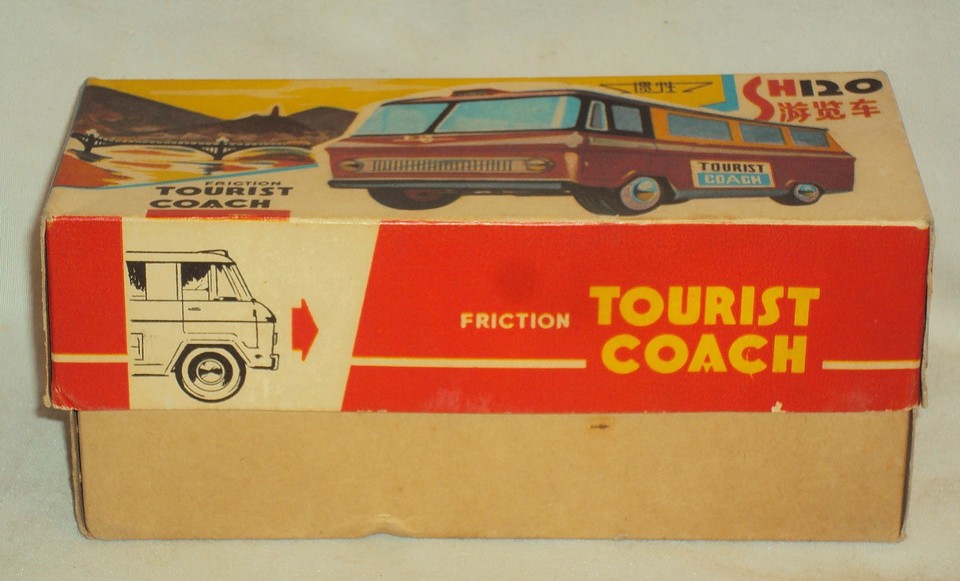 VINTAGE FRICTION TIN PLATE TOY TOURING CAR TOURIST COACH SCHIZO ...