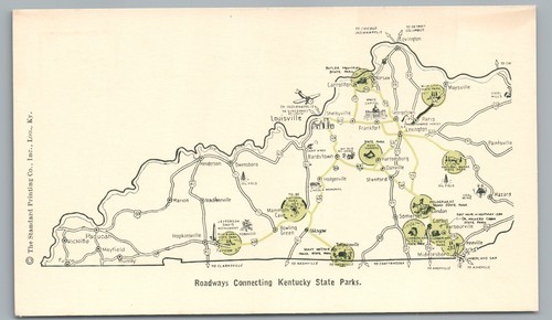 Kentucky Road Map “State Parks” RARE Antique PC Mammoth Cave—Cumberland ...