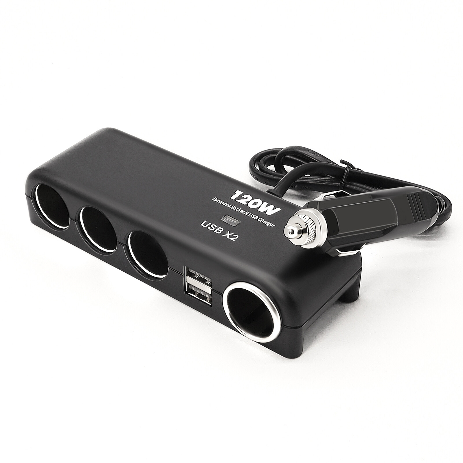 4 Way 12V Multi Socket Car Cigarette Lighter Splitter USB 120W Charger ...