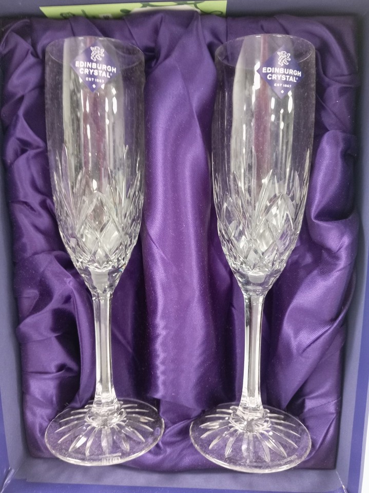 Edinburgh Crystal Champagne Flutes Pair in Gift Box - Cut Glass 8.5 ...