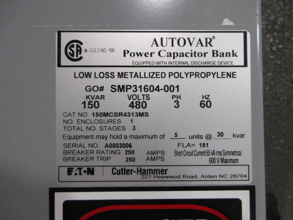 Eaton Autovar Power Capacitor Bank 150MCSR4313MS Lot of 2 | eBay