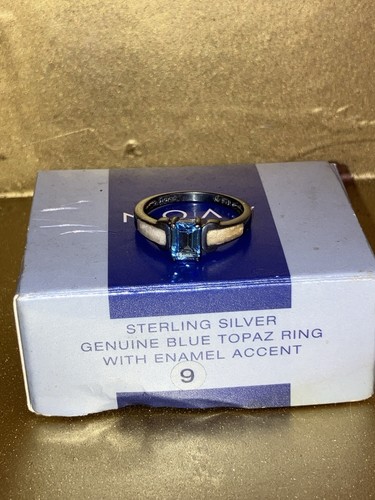 AVON 925 Sterling Silver Vintage Blue Topaz & Enamel Band Ring Size 9 ...
