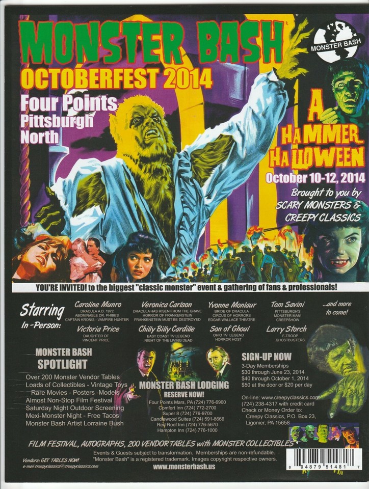 MONSTER BASH MAGAZINE #22 2014 NM 9.4 UNREAD CREEPY CLASSICS BELA ...