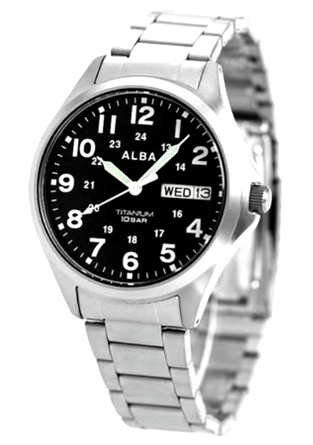 SEIKO ALBA Military Field Watch AQPJ402 Black Titanium Day Date ...