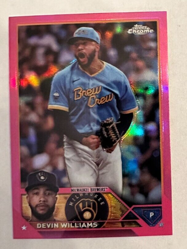 2023 Topps Chrome Update DEVIN WILLIAMS Pink Refractor card BREWERS | eBay
