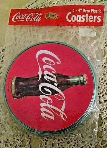 COKE COASTERS COCA COLA BOTTLE QTY 4 4" DECO PLASTIC CONIMAR NOS NEW ...