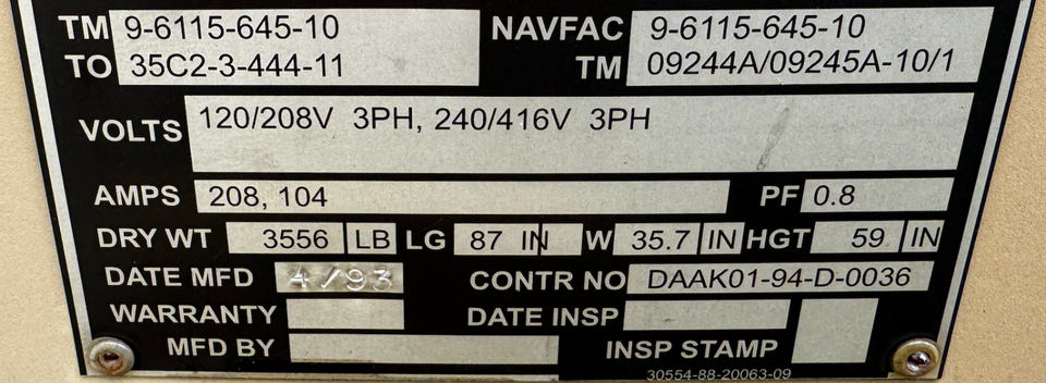 Fermont MEP-806A Generator 60KW with John Deere Diesel T06059TF002 | eBay