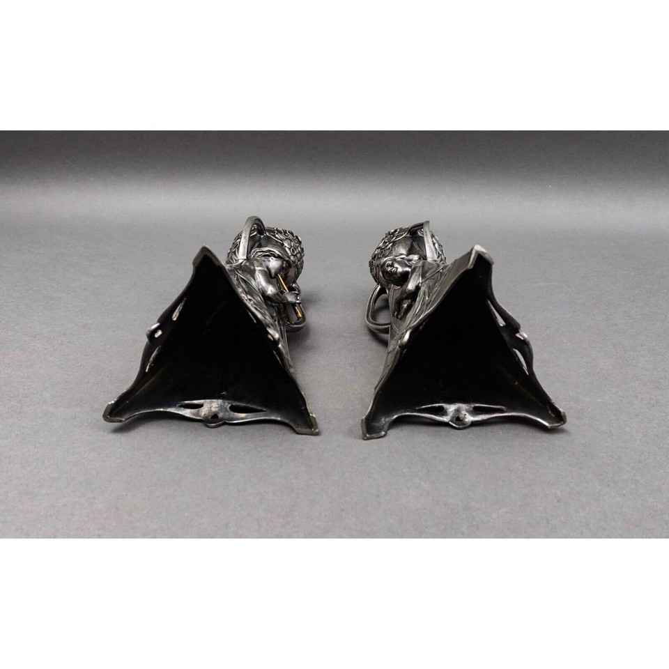 WMF Germany Pair Of Art Nouveau Silver Plated Girl With Harp Flute Vase ...