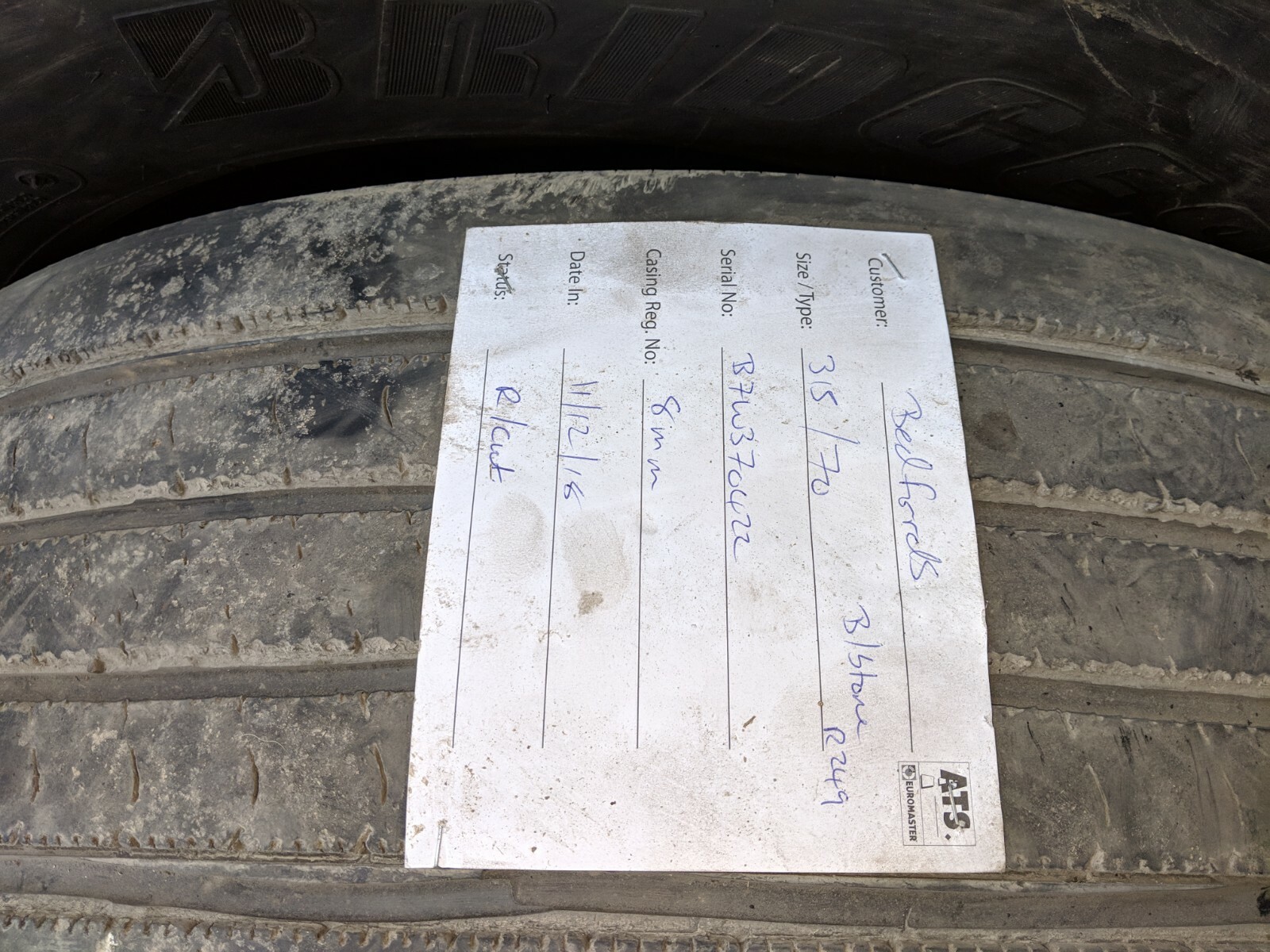 BRIDGESTONE R249 315 / 70 R 22.5 TRUCK TYRE APPROX 8mm TREAD RECUT ...