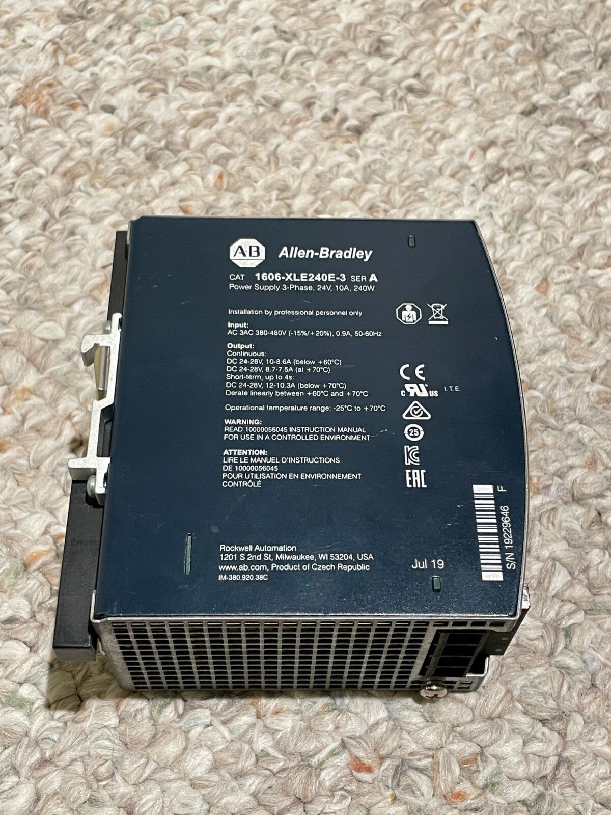 Allen-Bradley 1606-XLE240E-3 Power Supply 24-28VDC 240W 3-Phase 380 ...