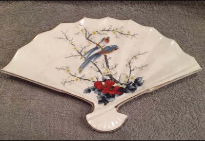 Vintage Jay Fine China Porcelain Fan Floral Birds Trinket Dish | eBay