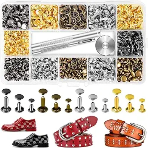 480 Pack Leather Rivets, Brass Rivets for Fabric, Leather Rivet Kit ...
