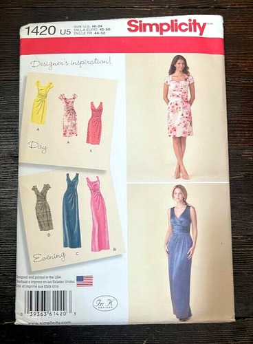 Simplicity 1420 Misses Dress Two Lengths Bodice Variations Sz 16-24 FF ...