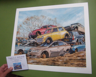 Classic Austin BL Mini's - Scrap Yard scene - Fine Art print by Steven ...