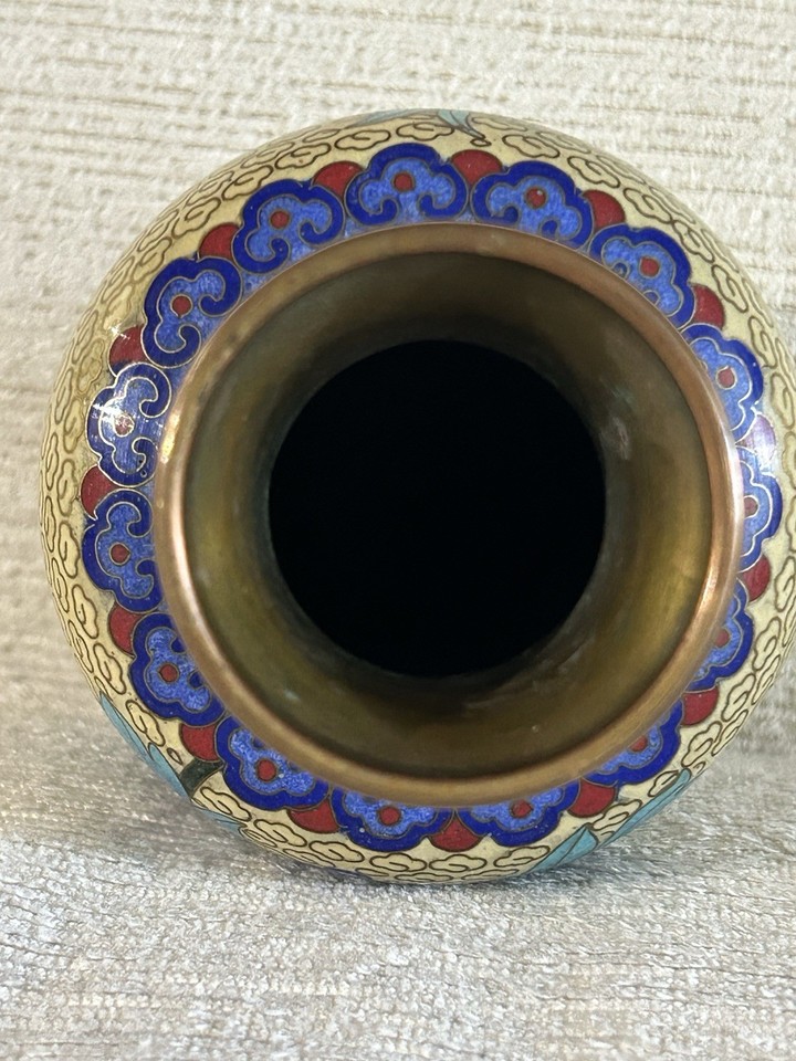 Vintage Chinese Cloisonné Vase Peony Floral 7” Blue Enamel Gold Color ...