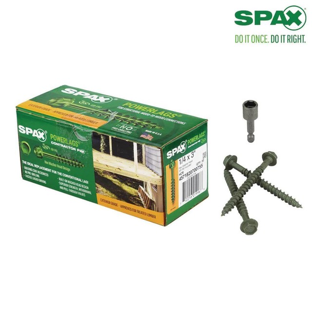 SPAX 4571820700755 1/4 X 3" Hex Drive Washer Head HCR Exterior Powerlag ...