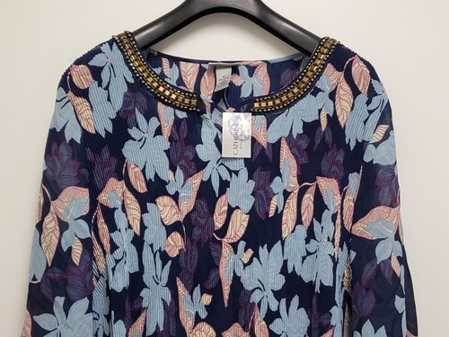 Catherines Womens Top 4X Sheer Floral Tunic Boho 3/4 Sleeve Rhinestone ...
