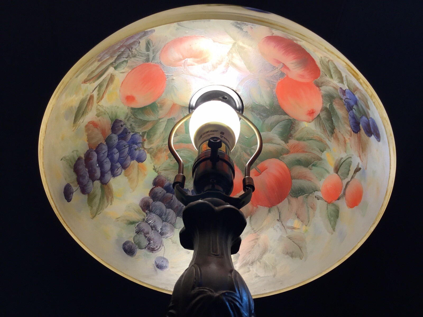 19” Vintage Table Desk Lamp Reverse Painted Glass Fruit Design Lamp ...