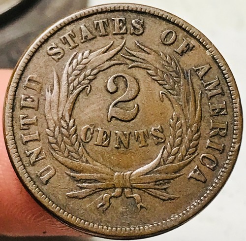 1865 Two Cent Piece 2C Ungraded Choice Civil War Date US Copper Coin ...